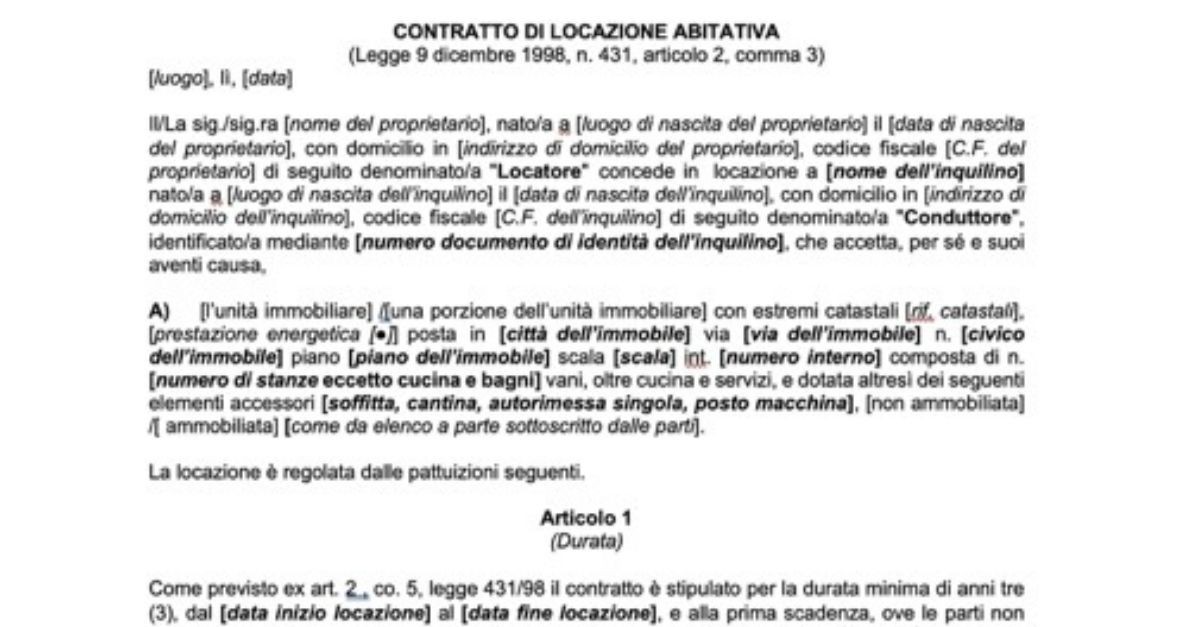 Il fac simile del contratto di locazione con cedolare secca a canone concordato ed altre ...